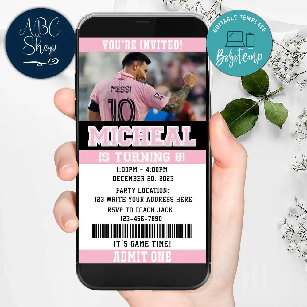 Messi Inter Miami Mobile Invite Customizable Template DIY | Bobotemp