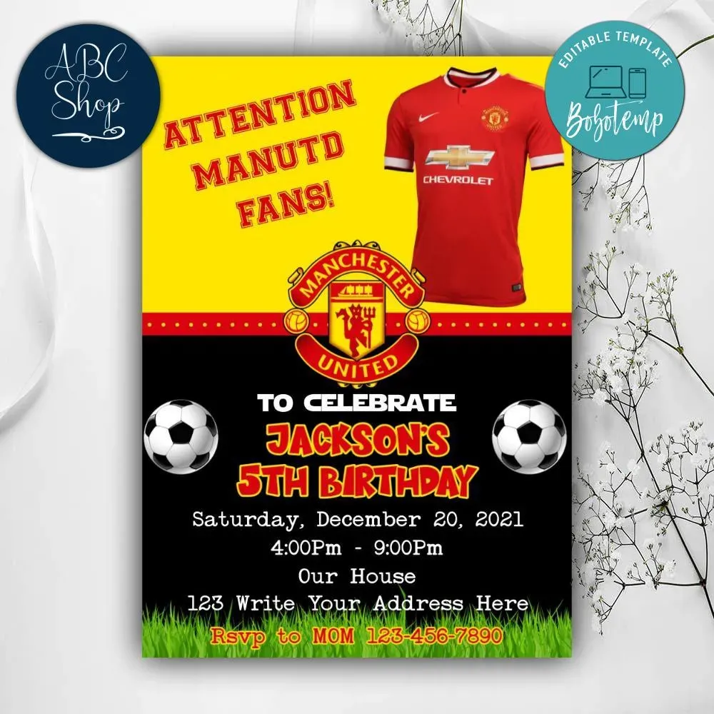 Manchester United Invitation Template to Print at Home DIY | Bobotemp