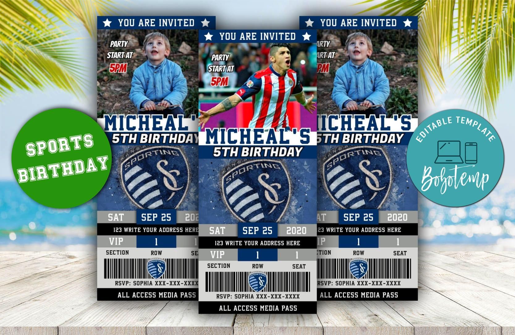 Sporting Kansas City Ticket Birthday Editable Templates Instant ...