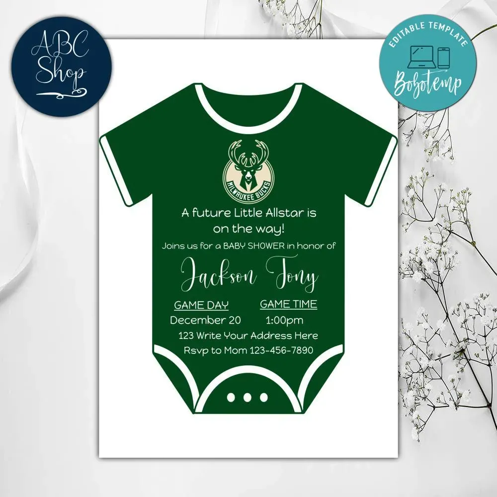 Milwaukee Bucks Baby Shower Invitation Instant Download | Bobotemp