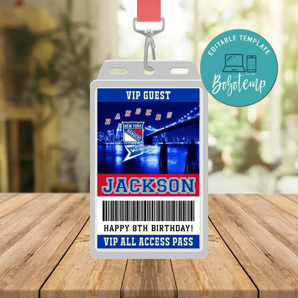 New York Rangers Vip Pass Birthday Instant Download | Bobotemp
