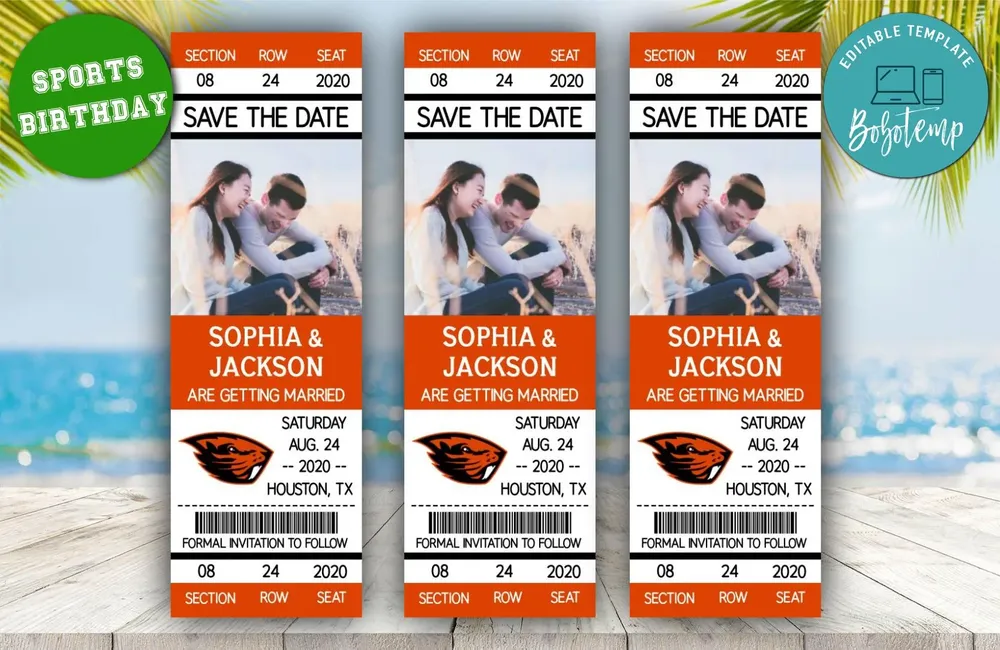 Oregon State Beavers Save The Date Wedding Ticket Invitations | Bobotemp