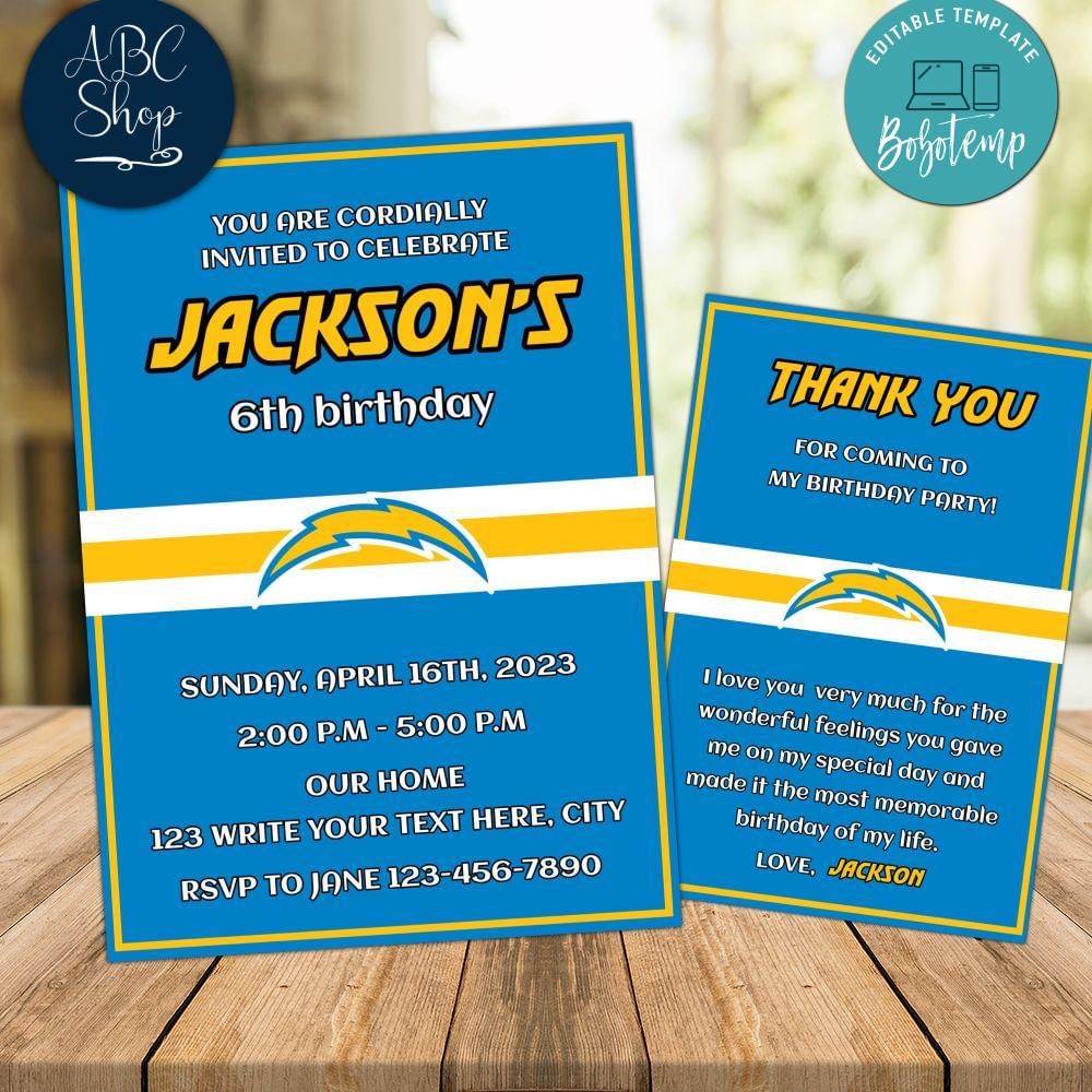Los Angeles Chargers Party Invitations Instant Download | Bobotemp