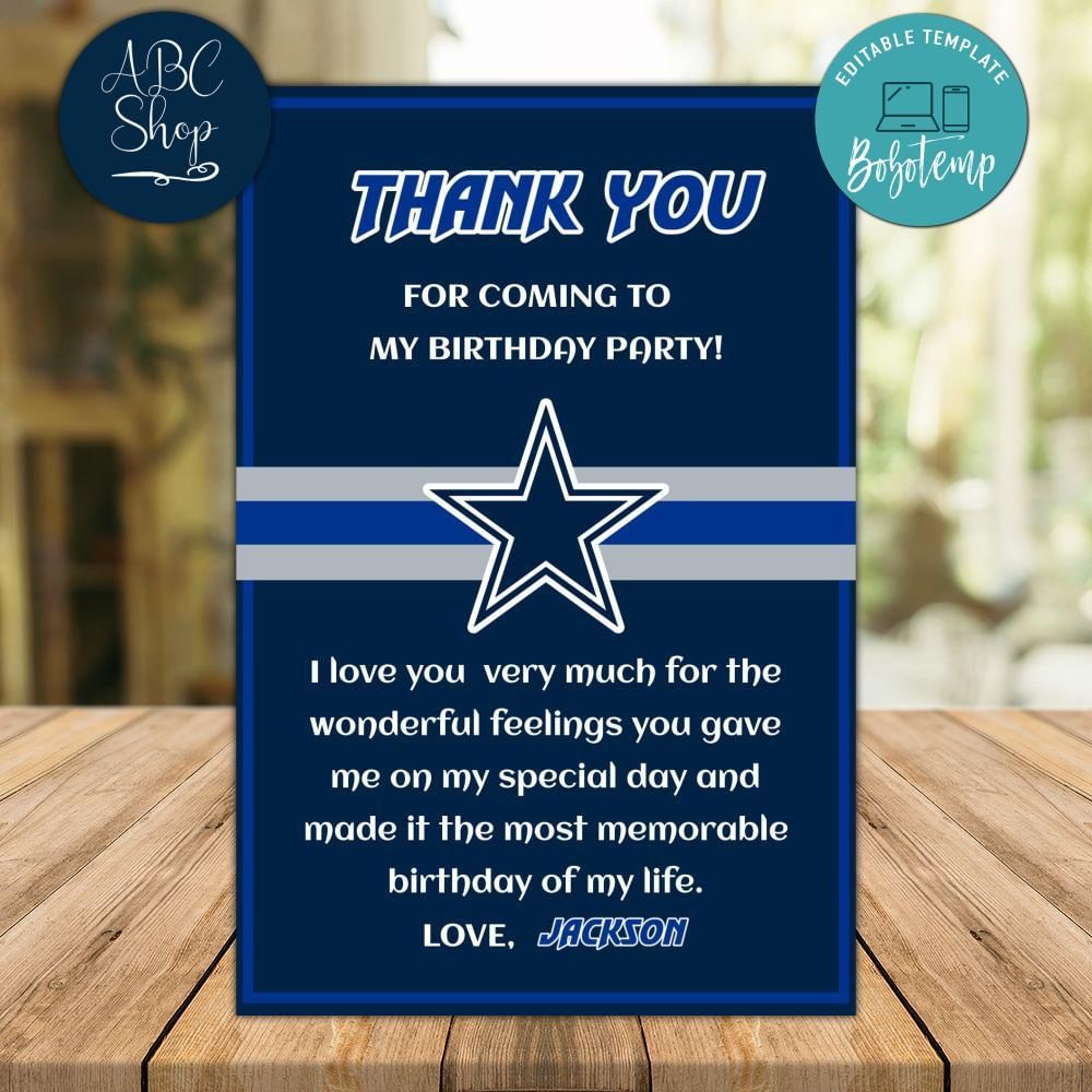 Dallas Cowboys Thank you card Template to Print at Home | Bobotemp