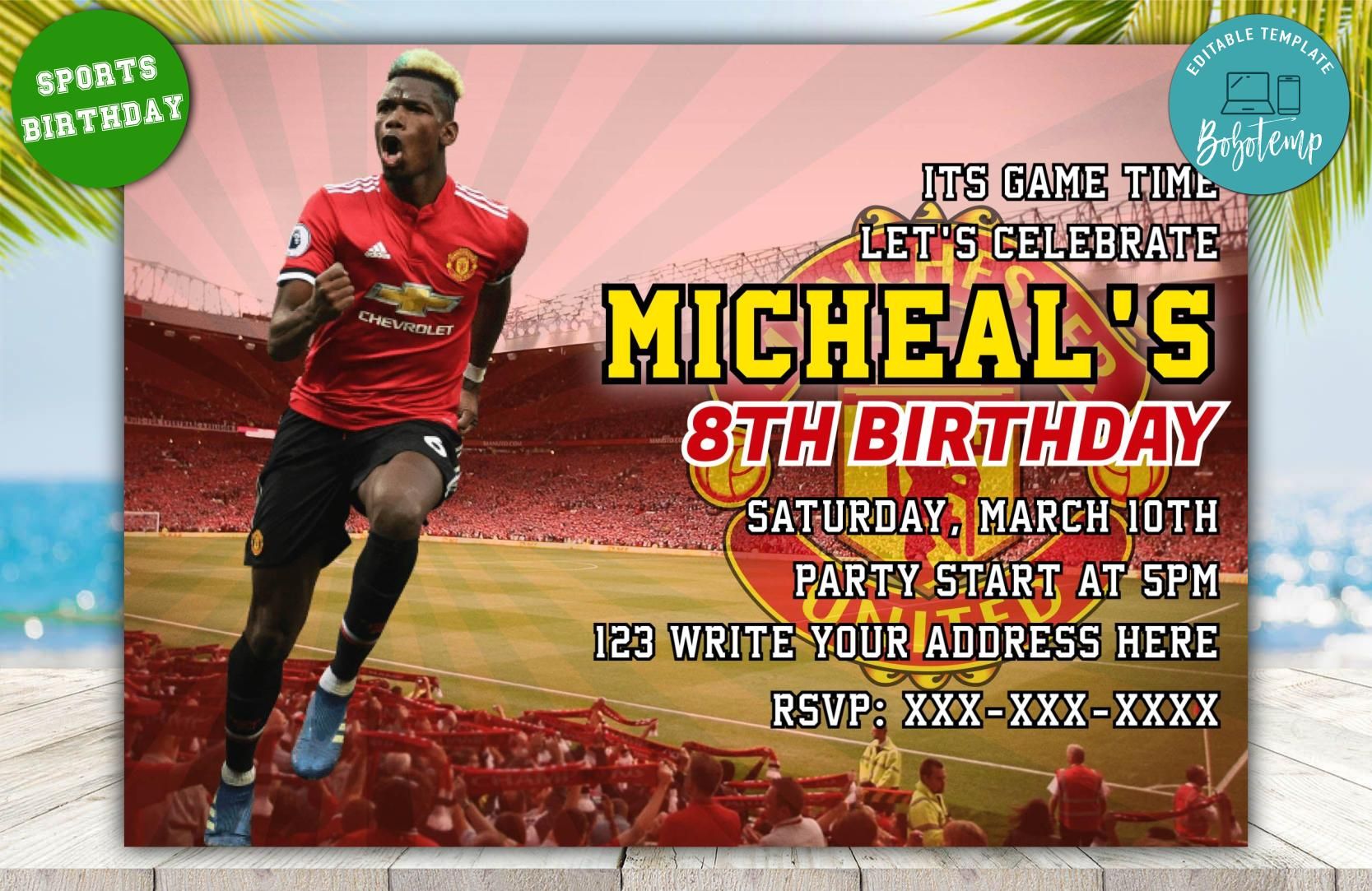 Editable Manchester United Birthday Invitations Instant Download | Bobotemp