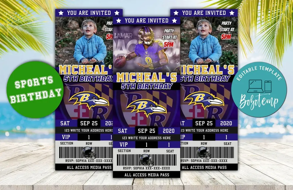 Editable Baltimore Ravens Birthday Ticket Invitations DIY | Bobotemp