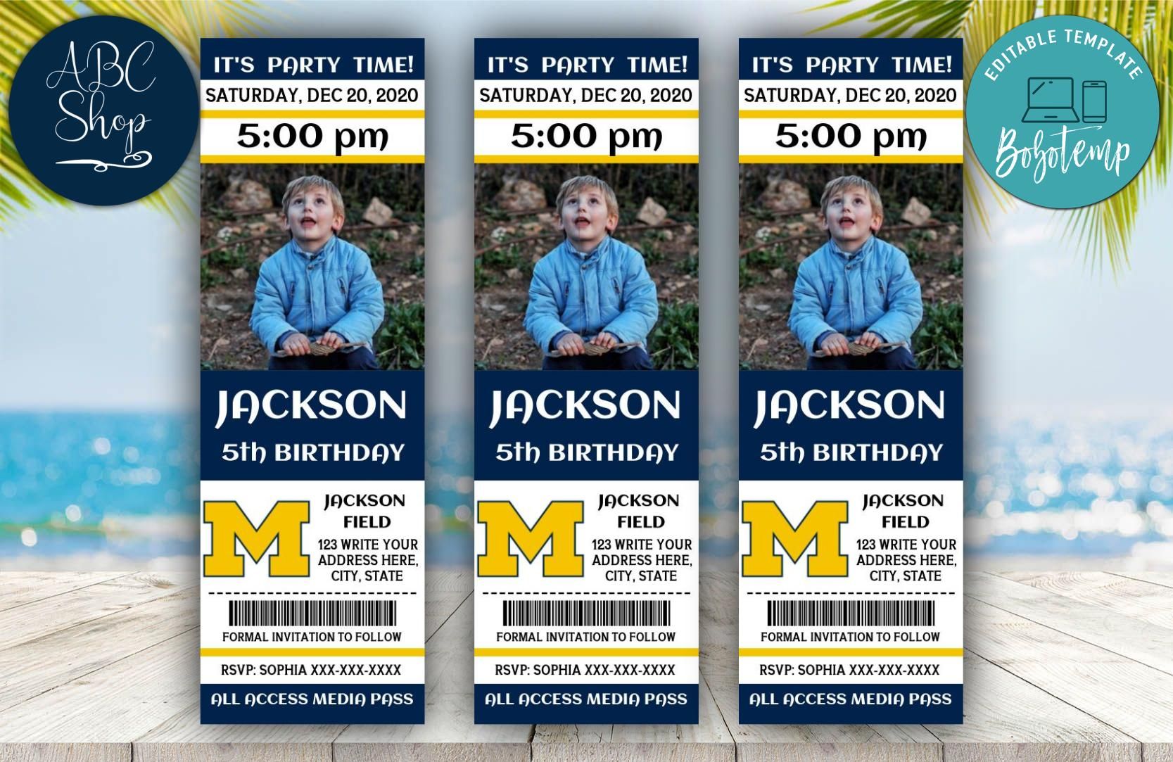 Printable Michigan Wolverines Birthday Ticket Invitations DIY | Bobotemp