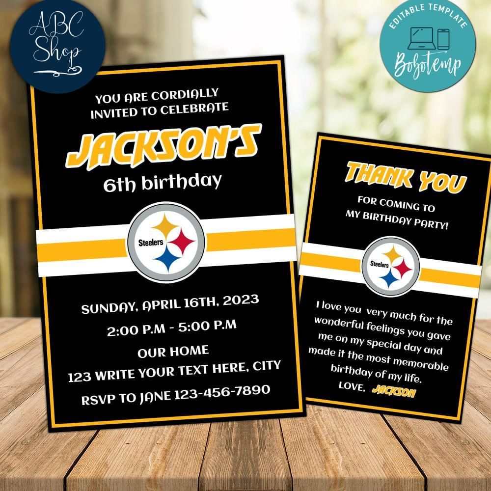 Pittsburgh Steelers Party Invitations Instant Download | Bobotemp