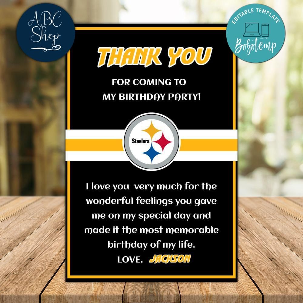 Pittsburgh Steelers Thank you card Template to Print at Home | Bobotemp