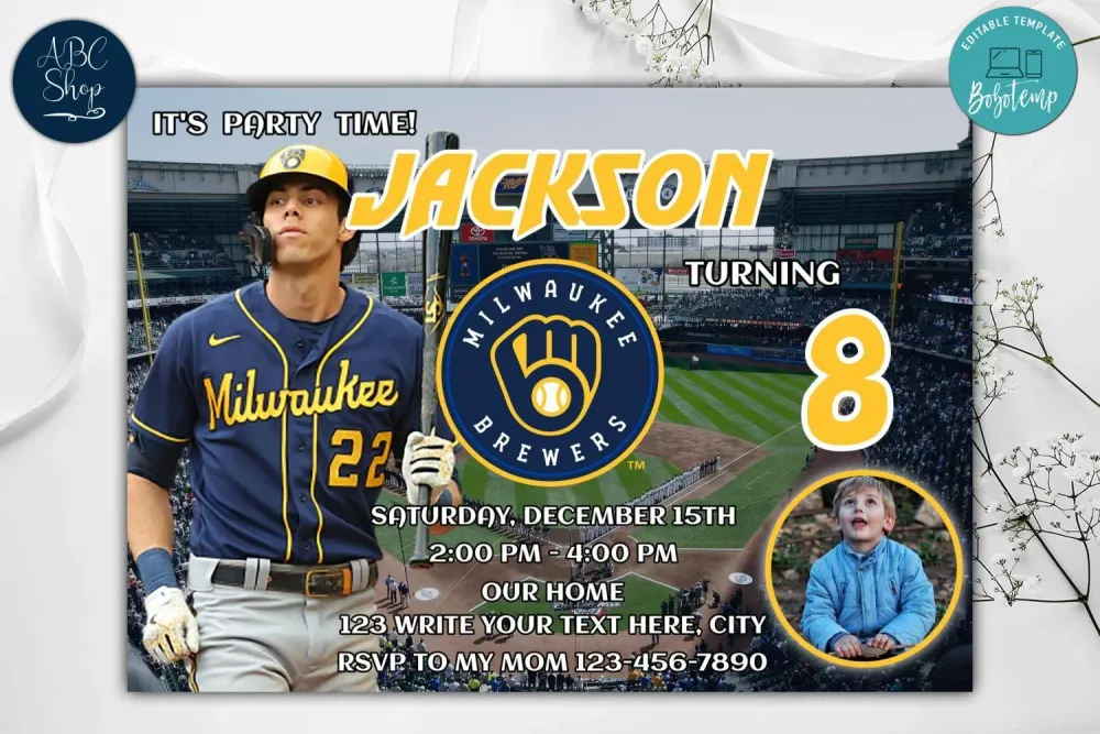 Milwaukee Brewers Birthday Invitation Instant Download | Bobotemp
