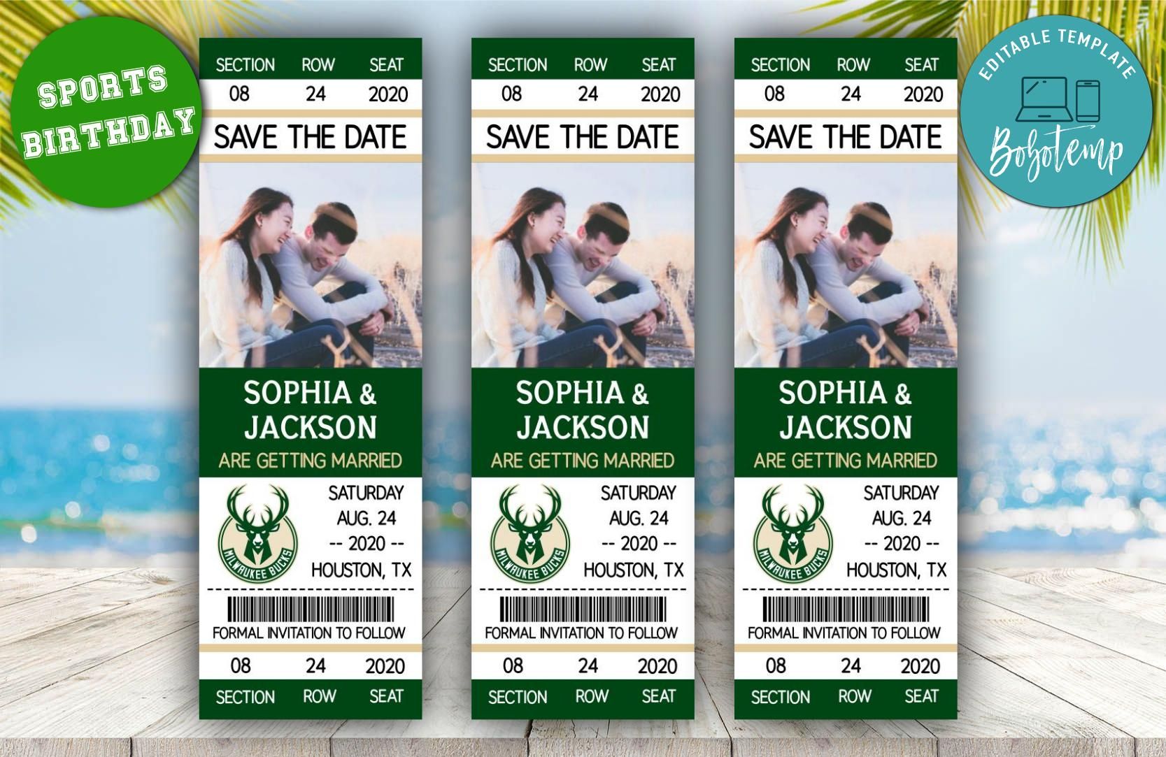 Milwaukee Bucks Save The Date Wedding Engagement Announcement Ticket ...