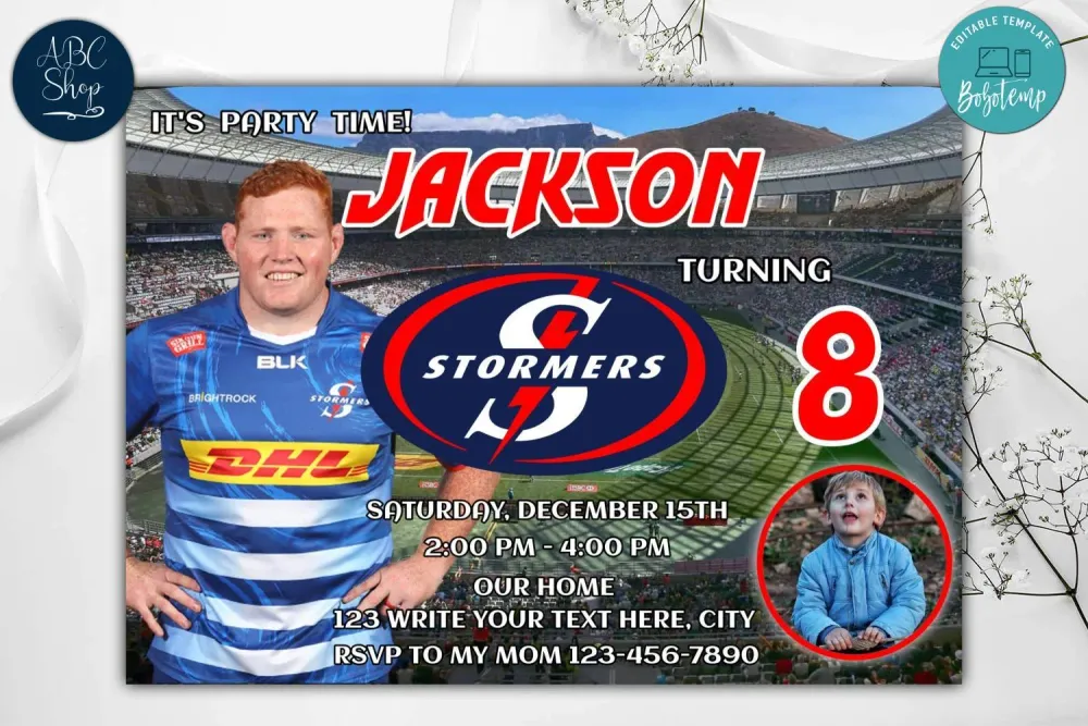Stormers rugby invitation Instant Download | Bobotemp