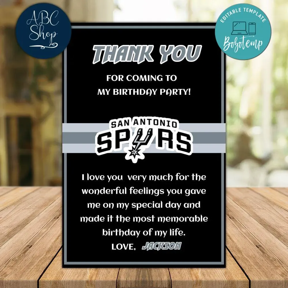 San Antonio Spurs Thank you card Template to Print at Home | Bobotemp