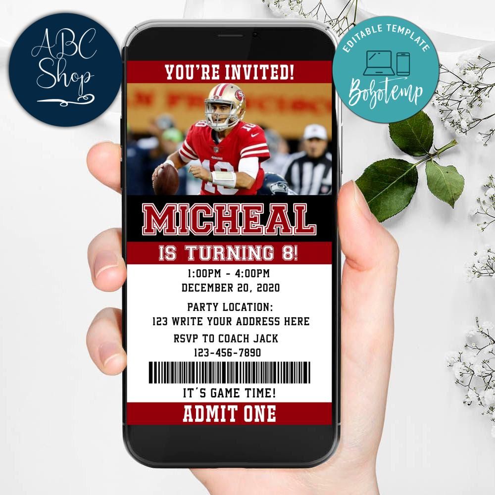 San Francisco 49ers Mobile Invite Customizable Template Instant 