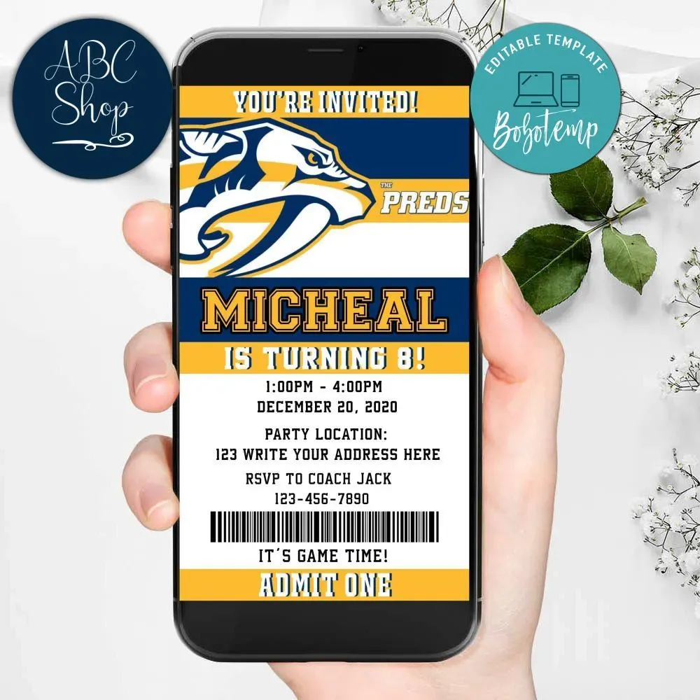 Electronic Nashville Predators Birthday Invitation DIY | Bobotemp