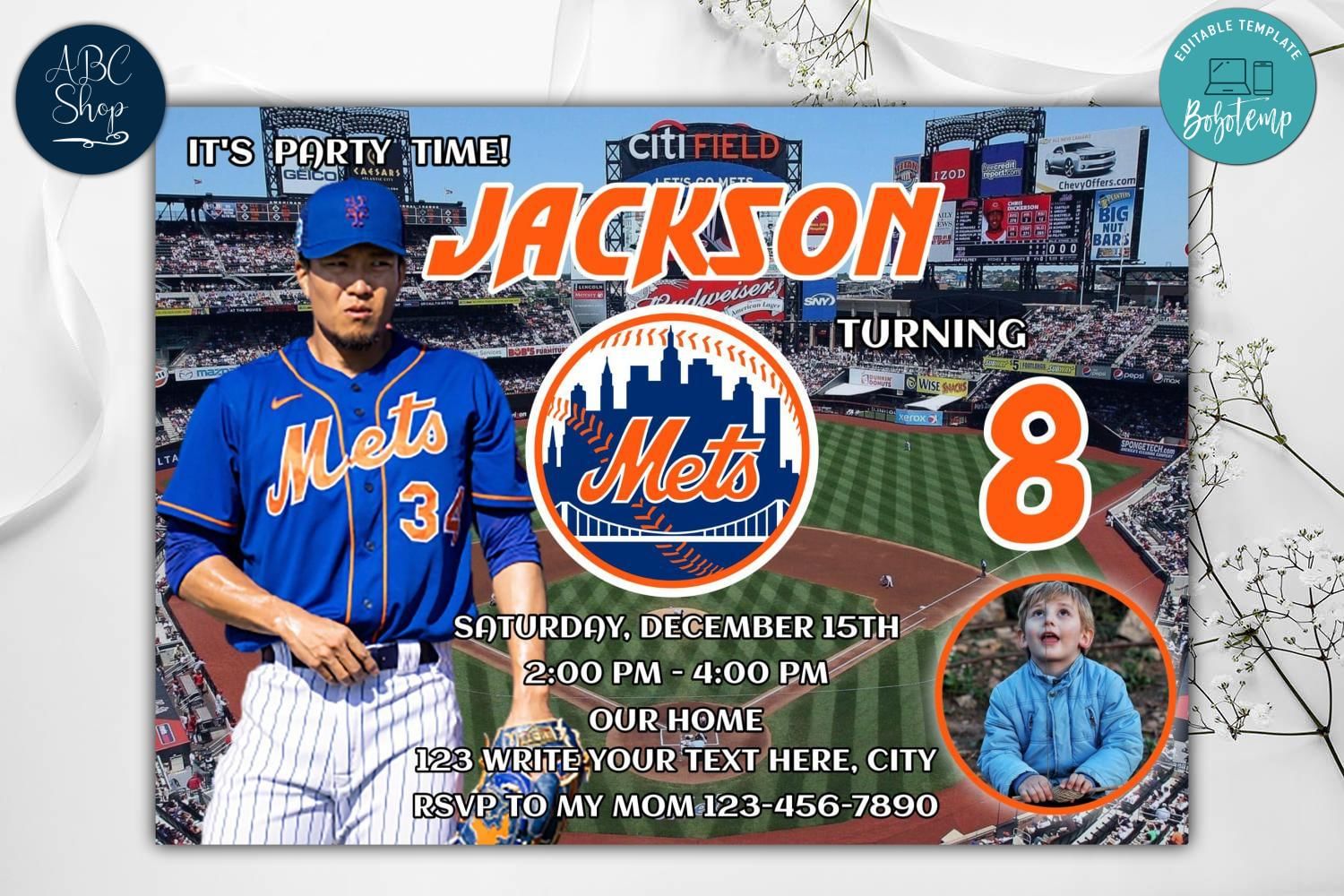 New York Mets Birthday Invitation Instant Download | Bobotemp