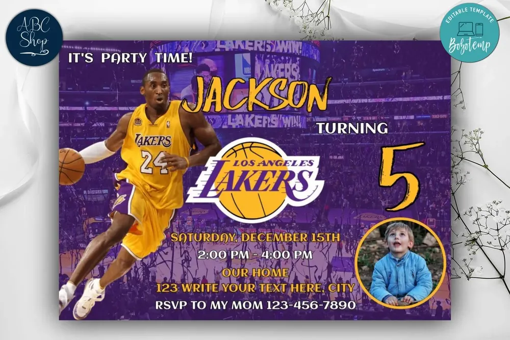 Lakers Kobe Bryant Birthday Invites Template to Print at Home DIY ...