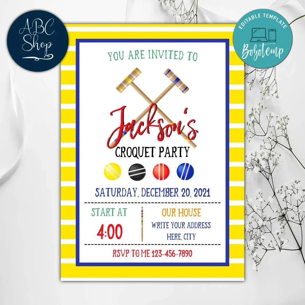 Croquet Party Invitations Instant Download | Bobotemp