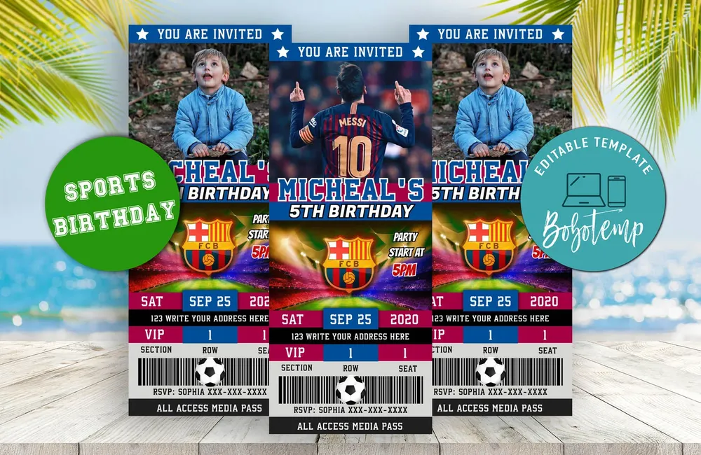 Lionel Messi Barcelona FC Party Ticket Invitaciones Digital Files ...