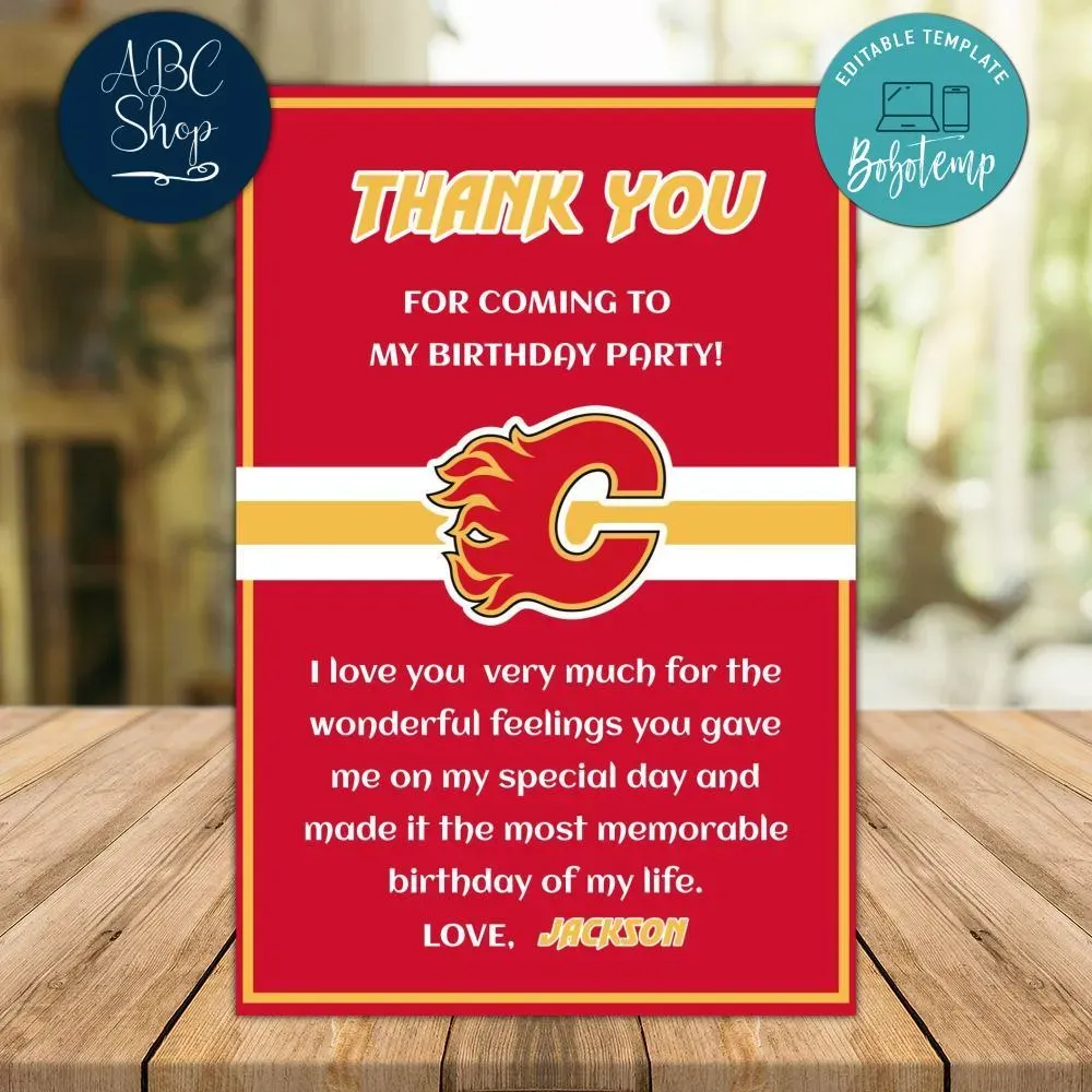 Calgary Flames Thank you card Template to Print at Home | Bobotemp