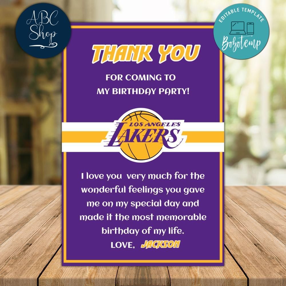 Los Angeles Lakers Thank you card Template to Print at Home | Bobotemp