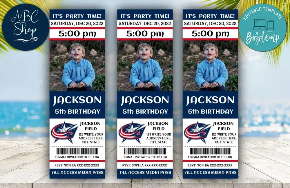 Columbus Blue Jackets Birthday Ticket With Photo Invitation DIY | Bobotemp
