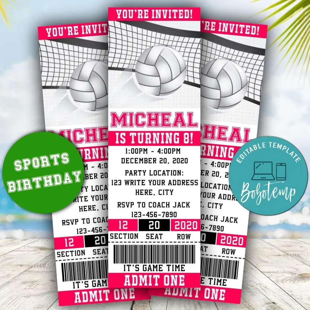Editable Volleyball Girls Birthday Invitation Instant Download | Bobotemp