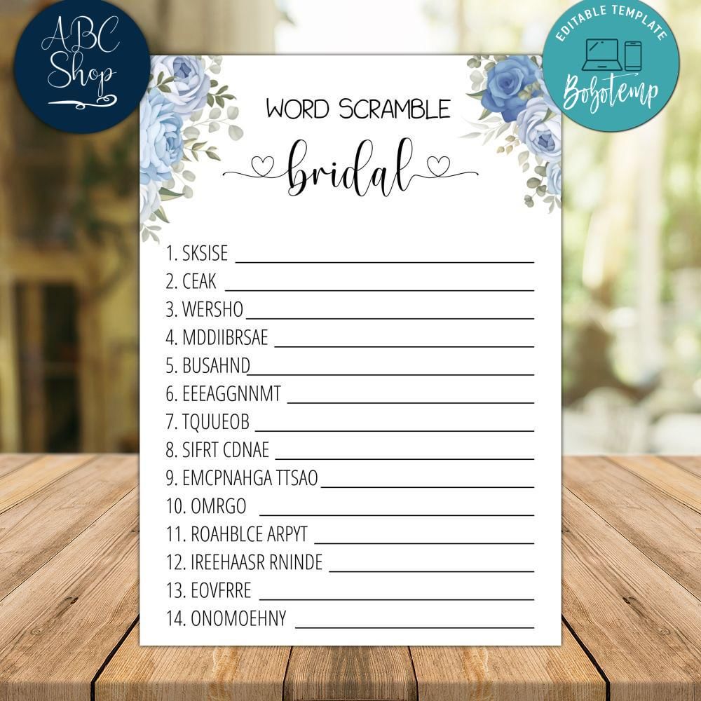 Floral Word Scramble Bridal Bridal Shower Game Instant Download | Bobotemp