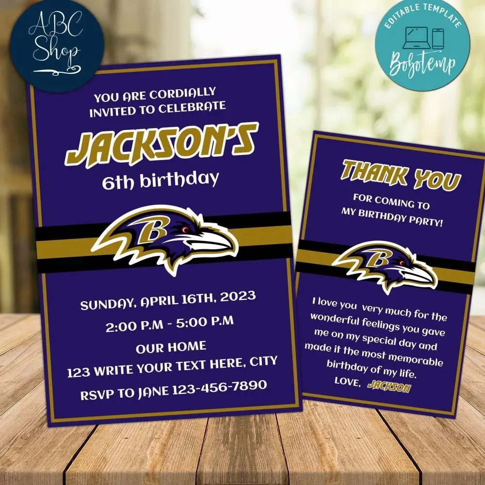 Baltimore Ravens Party Invitations Instant Download | Bobotemp