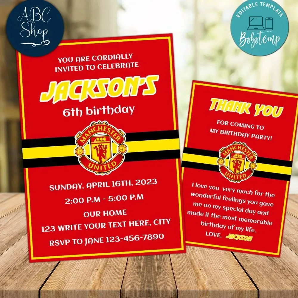Manchester United Party Invitations Instant Download | Bobotemp