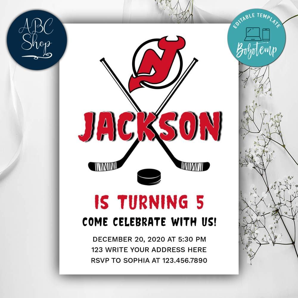 Printable New Jersey Devils Birthday Invitation Instant Download | Bobotemp