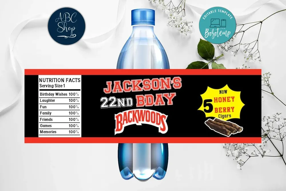 Printable Backwoods Cigar Water Bottle Labels Instant Download | Bobotemp
