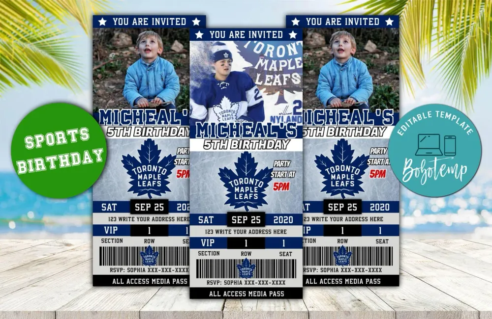 Editable Toronto Maple Leafs Birthday Ticket Invitations DIY | Bobotemp