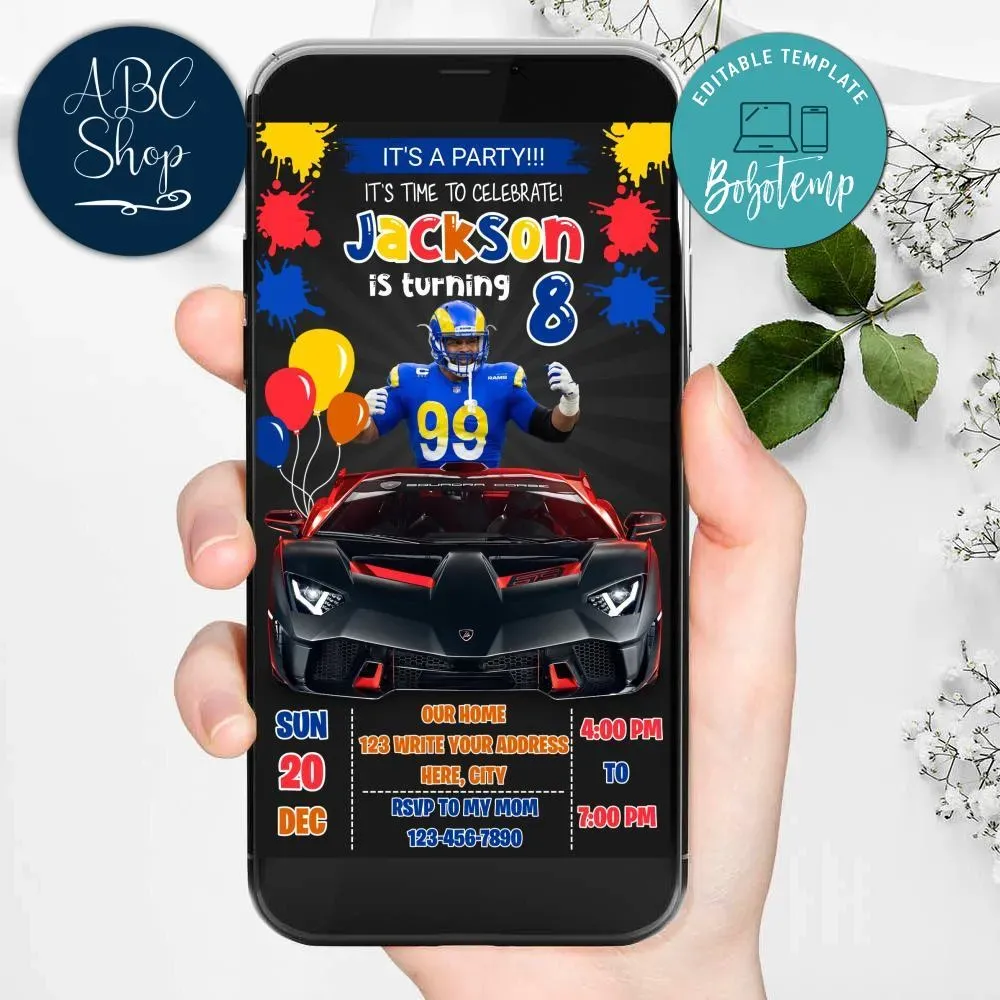 Mobile Aaron Donald Los Angeles Rams Drive By Birthday Invitation ...