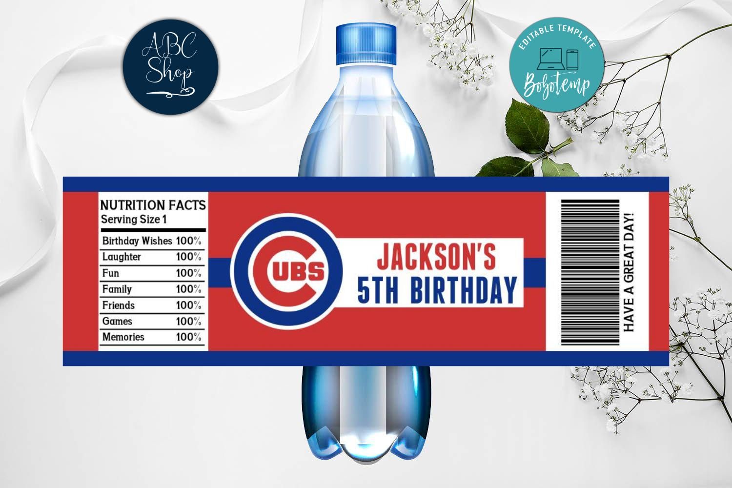 Printable Chicago Cubs Water Bottle Labels Instant Download | Bobotemp