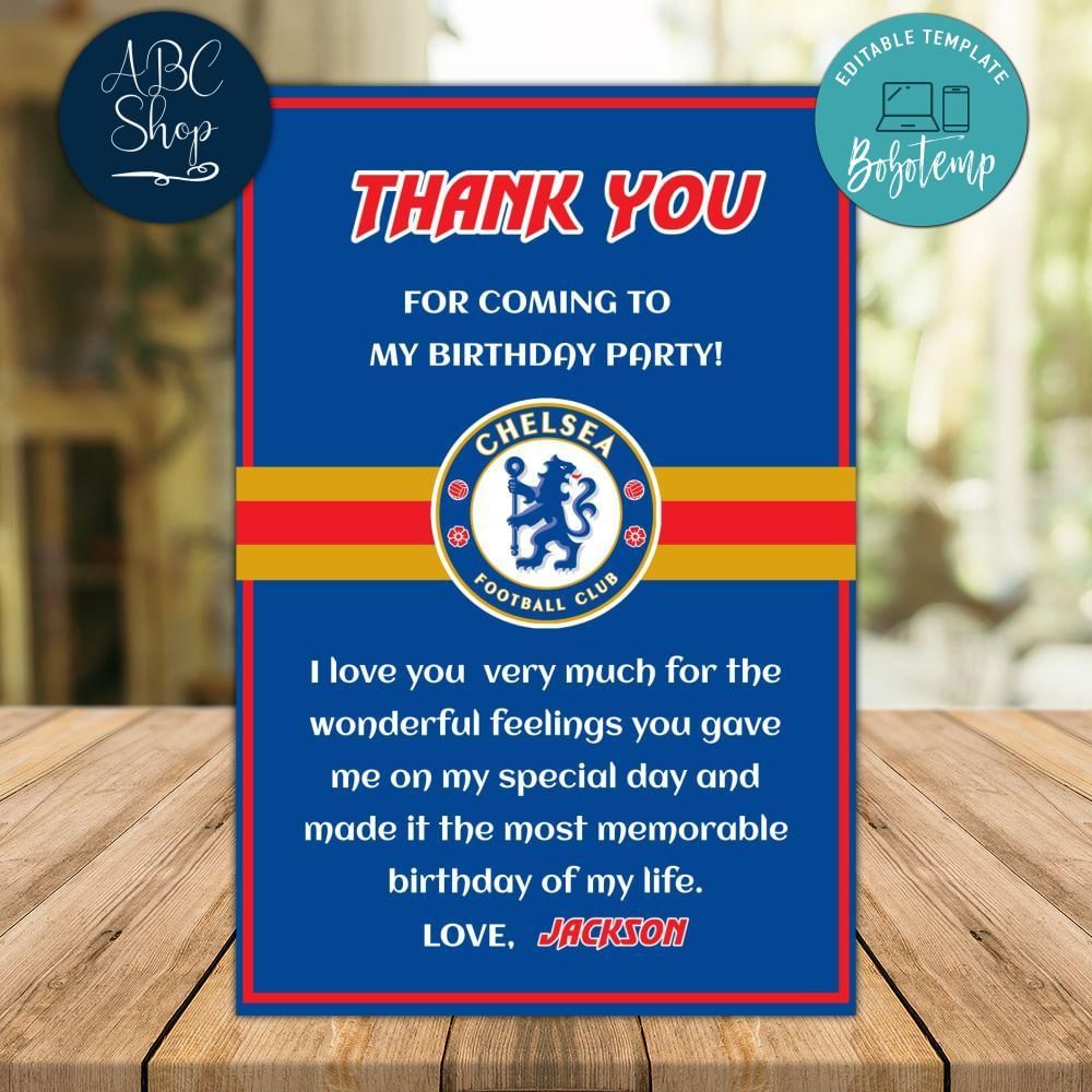 Chelsea Thank you card Template to Print at Home | Bobotemp
