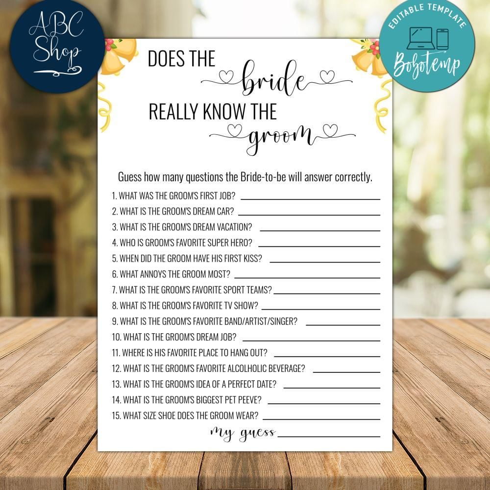 How Well Does The Bride Know The Groom Bridal Shower Game DIY | Bobotemp