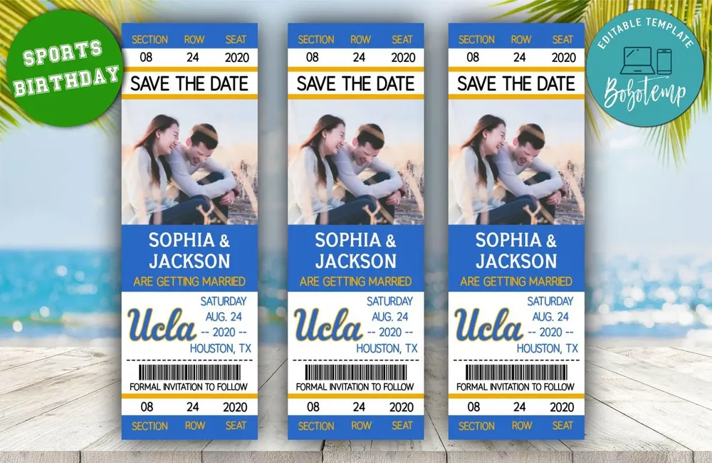 UCLA Bruins Save The Date Wedding Ticket Invitations | Bobotemp