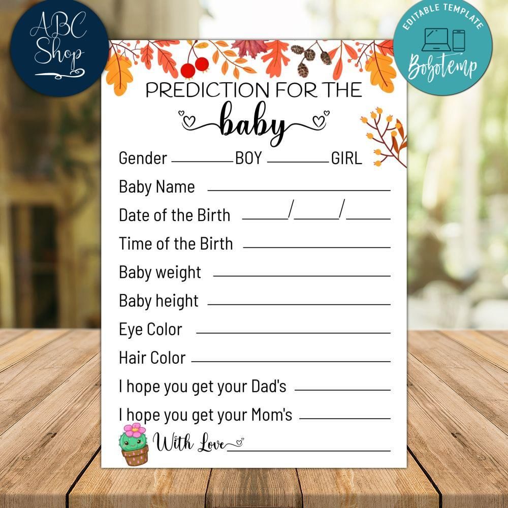 Predictions For The Baby Baby Shower Game Instant Download | Bobotemp