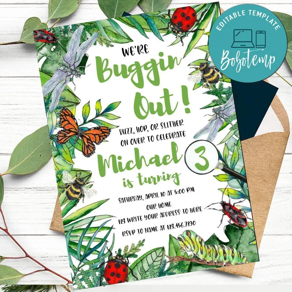Insect birthday Flyer Template to Print at Home DIY | Bobotemp