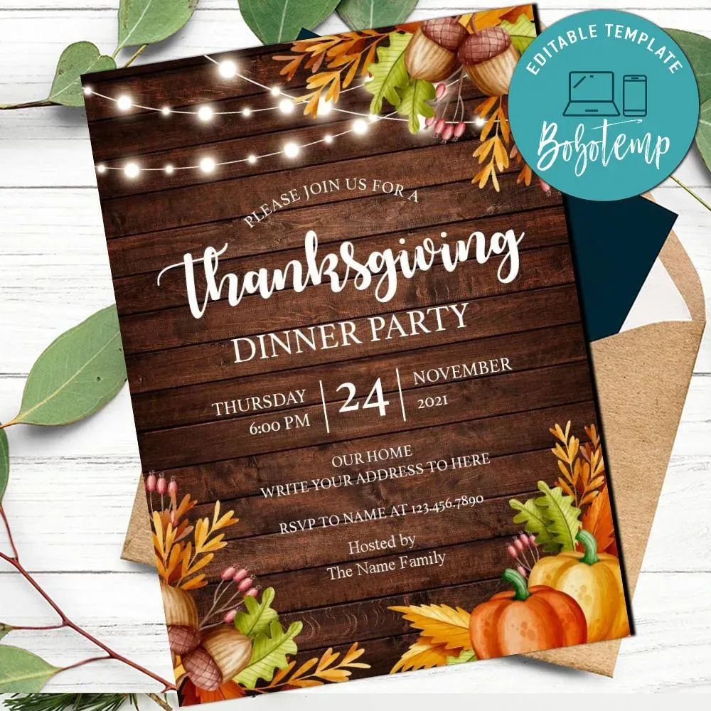 Thanksgiving Dinner Party Invitation Customizable Template | Bobotemp