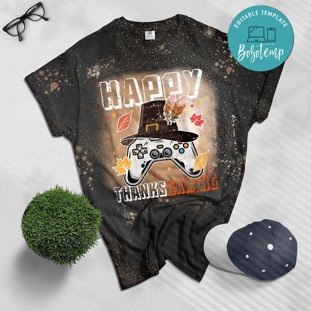 Happy Thanksgiving Video Game Controller Pilgrim Costume Bleached Shirt ...