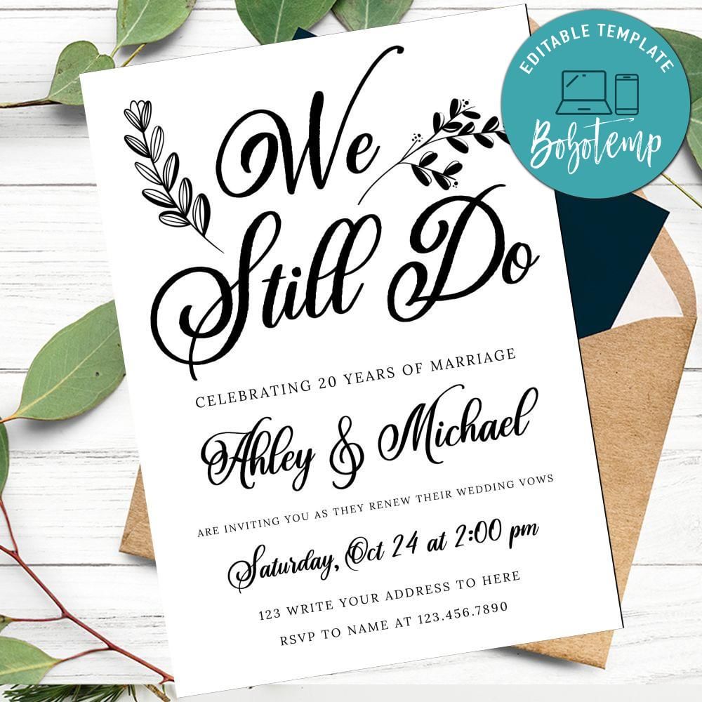 Renewal of vows wedding Invitation Customizable Template DIY | Bobotemp