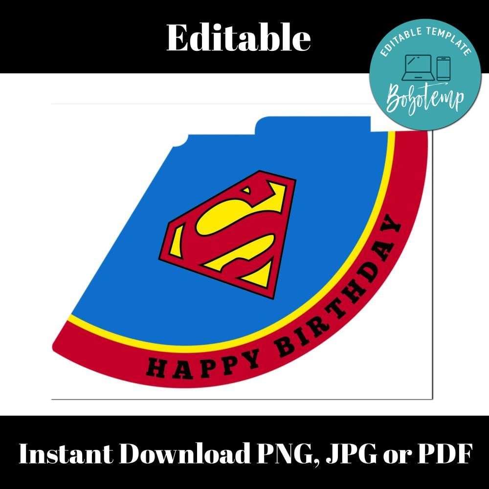 Superman Birthday Party Hat Template Customizable Instant | Bobotemp