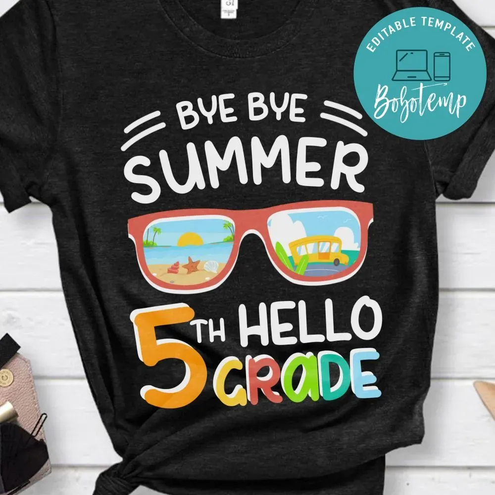 Bye Bye Summer Hello 5th Grade Back to school kids PNG file template ...