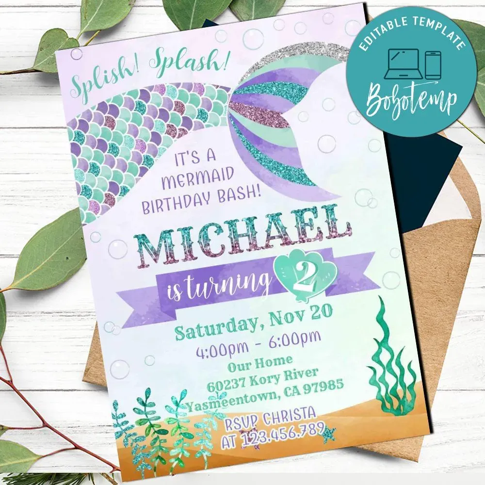 Mermaid Birthday Invitation Printable Instant Download | Sunmily