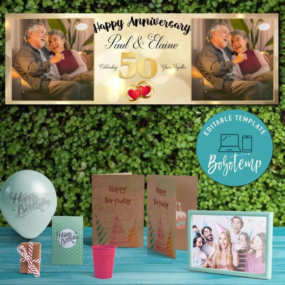 Happy Anniversary Party Banner Printable Instant Download Bobotemp
