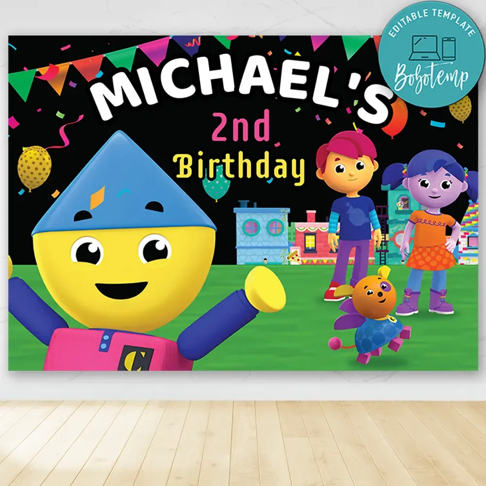 Charlie's Colorforms City Birthday Party Banner Backdrop DIY | Bobotemp