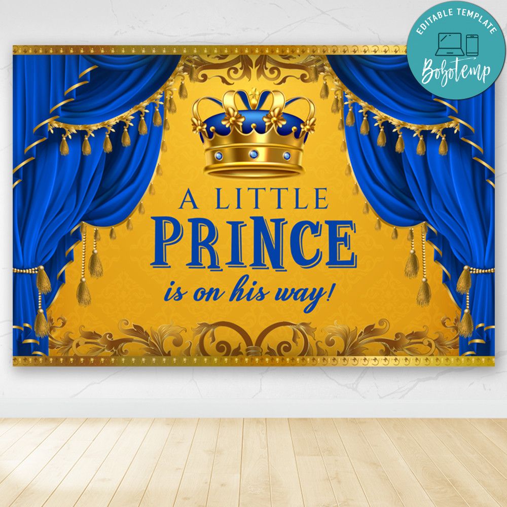 Royal Blue Prince Boy Baby Shower Banner Backdrop Printable DIY ...