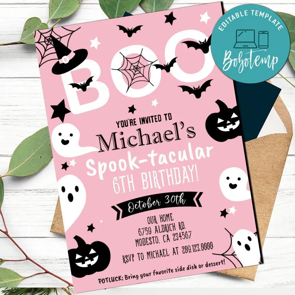 Pink Halloween Birthday Party Invitation Template Printable DIY Bobotemp pink-halloween-birthday-party-invitation-template-printable-diy-bobotemp